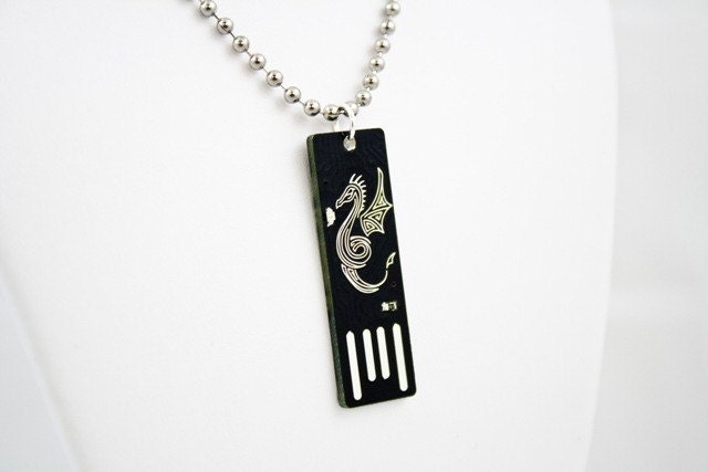 Dragon USB Circuit Board Necklace in Black (ball Chain) - Lights Up - Etsy