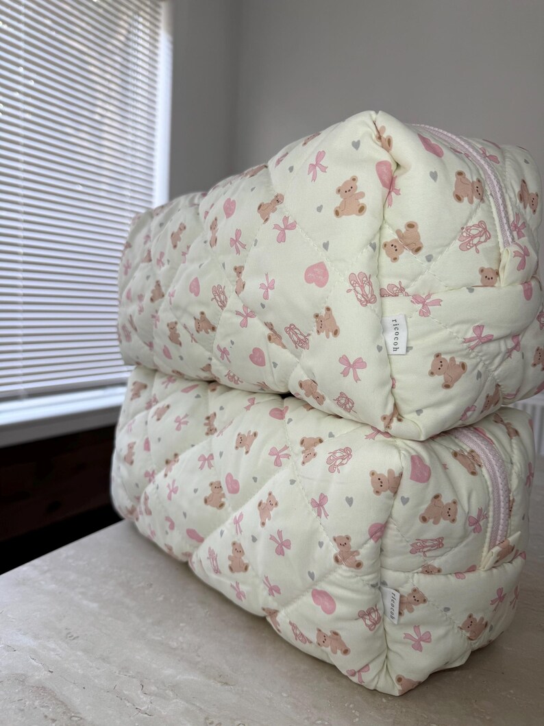 Quilted Puffy Hair Tool Organizer: Sweet Teddy Love Travel Pouch - Etsy