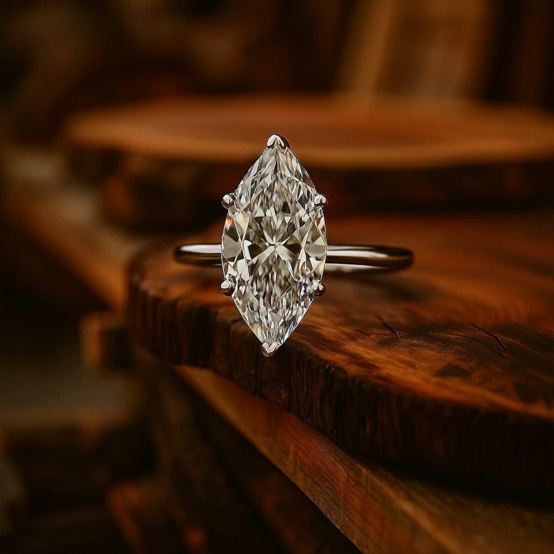 Marquise Cut Moissanite Solitaire Engagement Ring 925 Sterling Silver D ...