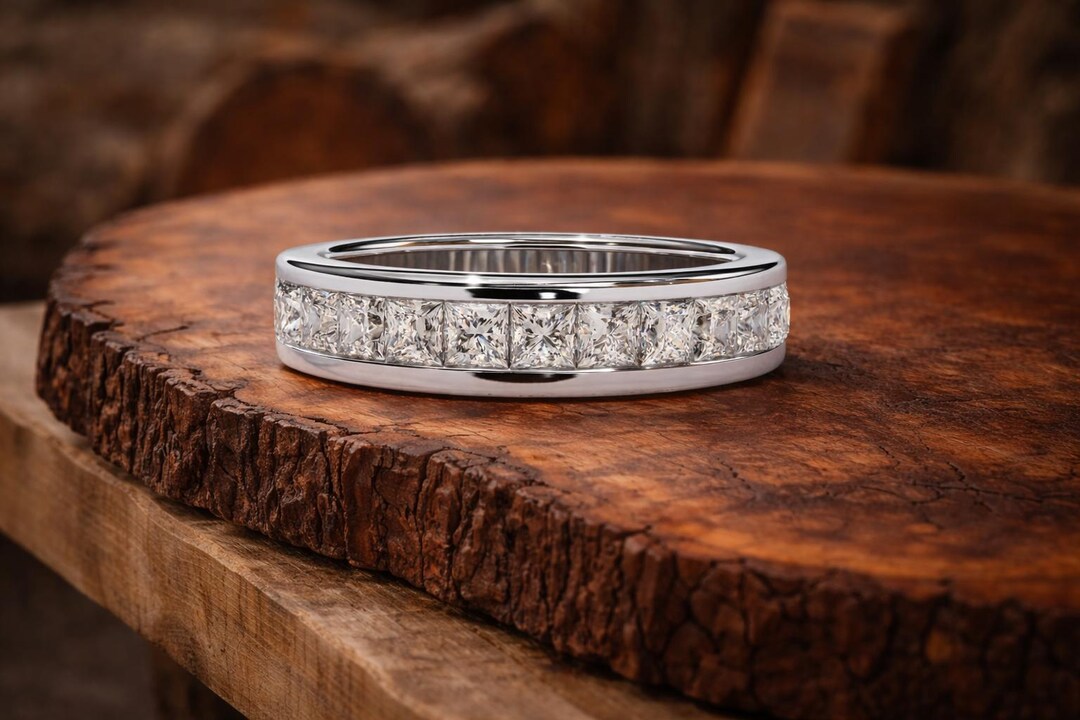 Princess Cut Channel Set Moissanite Wedding Band Full Eternity ...