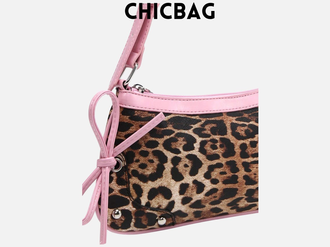 Leopard Print Baguette Bag: Pink Bow Vintage Shoulder Purse - Etsy