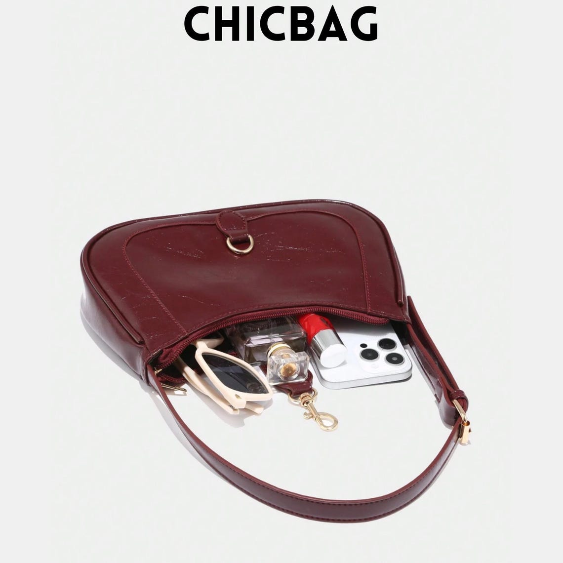 Wine Red Faux Leather Saddle Bag: Minimalist Gold Clasp Handbag - Etsy