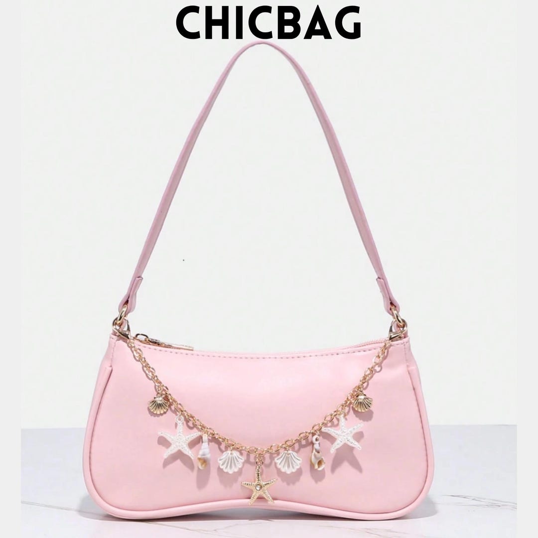 Pink Shell Charm Shoulder Bag: Beachy PU Leather Hobo Purse - Etsy