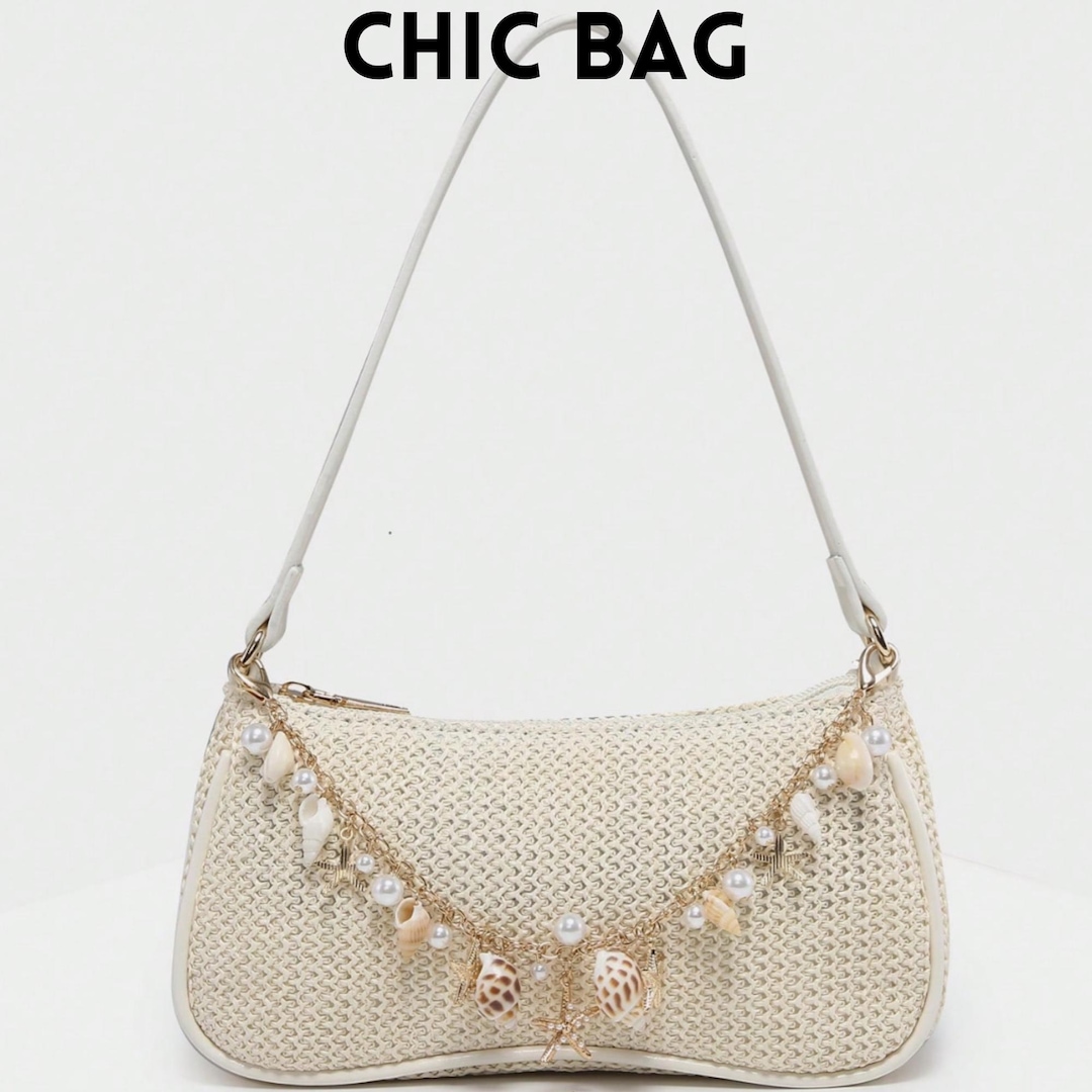 Straw Shoulder Bag: Beach Hobo Purse With Shell & Starfish Charm - Etsy