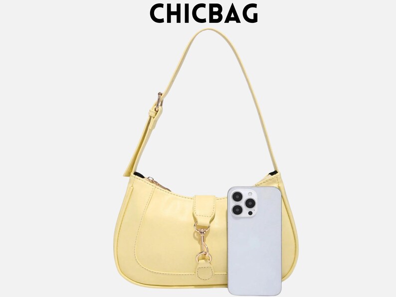 Pale Yellow Crescent Baguette Bag: Retro Gold Hook Shoulder Bag - Etsy