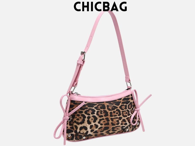Leopard Print Baguette Bag: Pink Bow Vintage Shoulder Purse - Etsy
