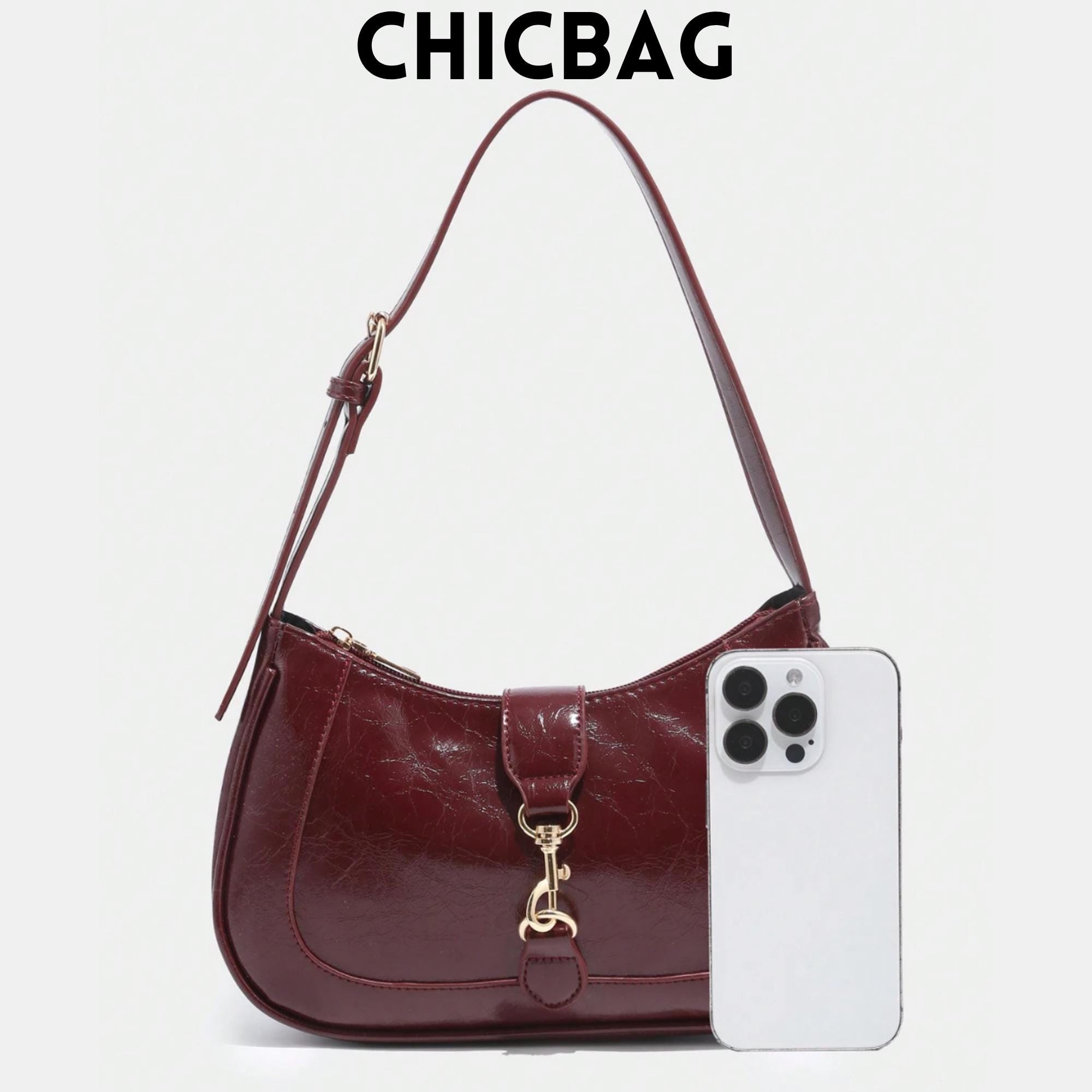 Wine Red Faux Leather Saddle Bag: Minimalist Gold Clasp Handbag - Etsy