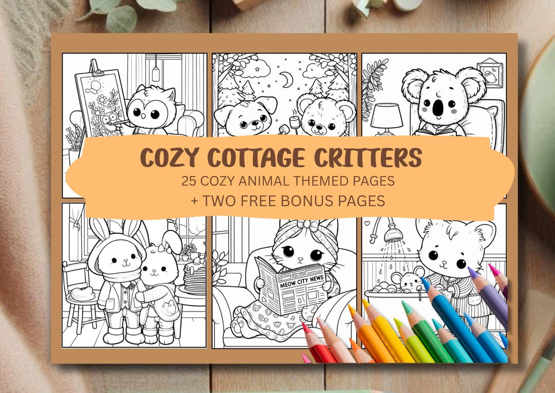 Cozy Colouring Animal Pages, Colouring Book for Adults, Cute Animal ...