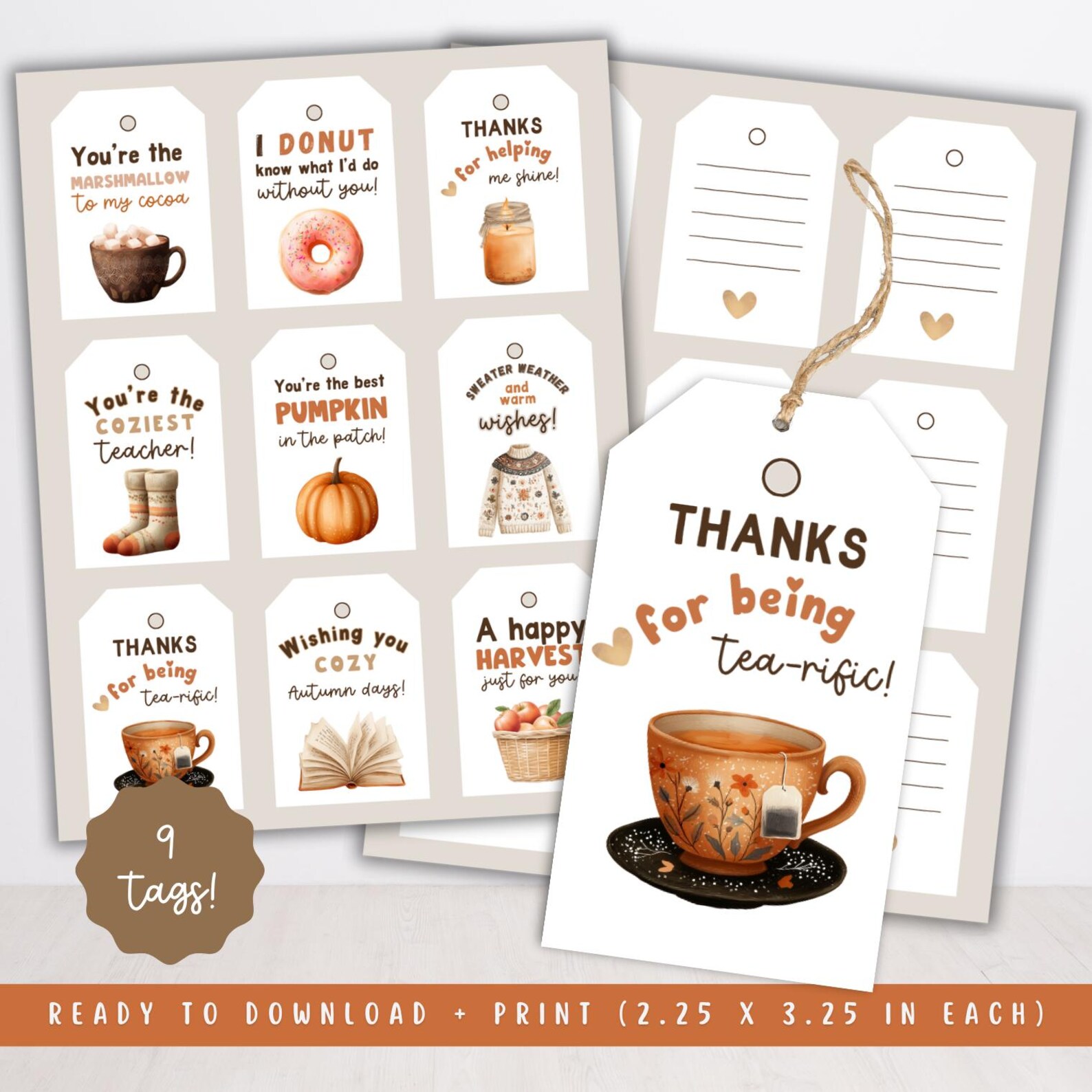 Fall Gift Tags, Teacher Appreciation Gift, Fall Decor, Thank You Tag ...