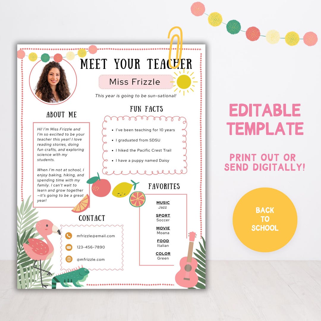 Tropical Meet the Teacher Template: Editable Back to School Letter ...