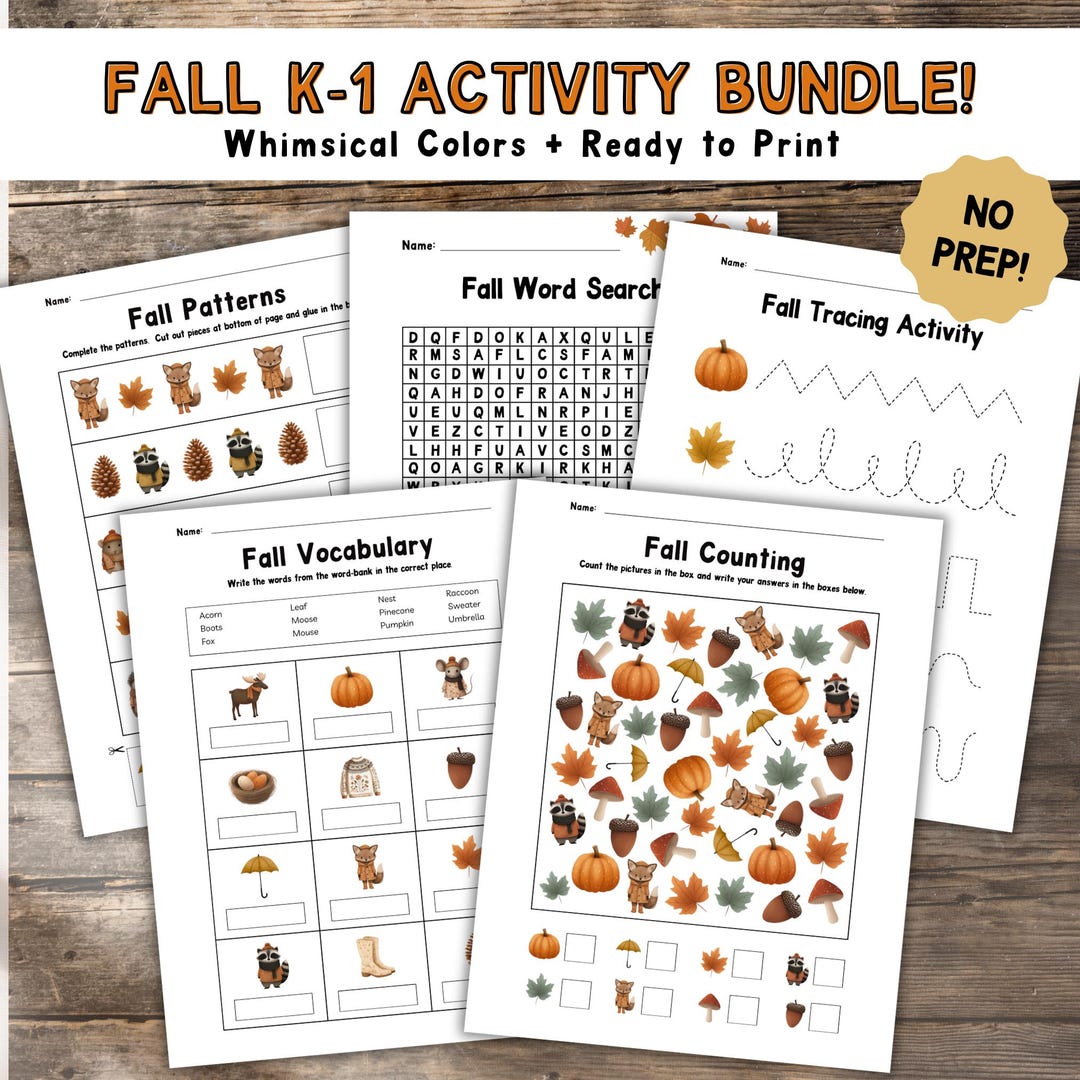 Fall Activity Bundle Printable, Vocabulary, Matching, Counting ...