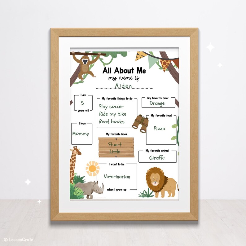 Jungle Animals All About Me Activity: Back to School Worksheet (PDF ...