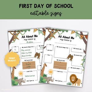 All About Me Activity, Jungle Animals Theme, Jungle Decor, Get to Know ...