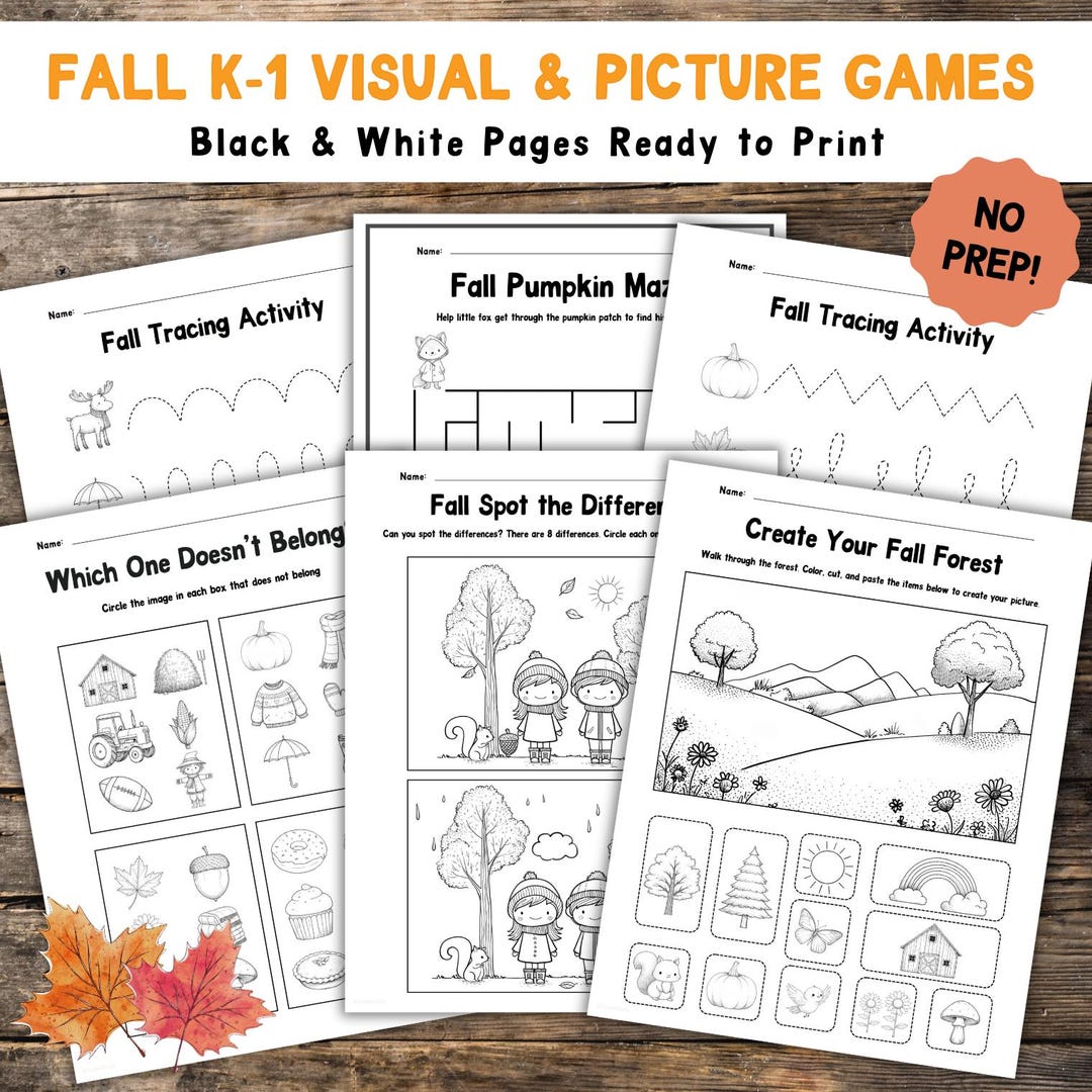 Fall Activity Bundle: Printable Kindergarten Worksheets, Kindergarten ...