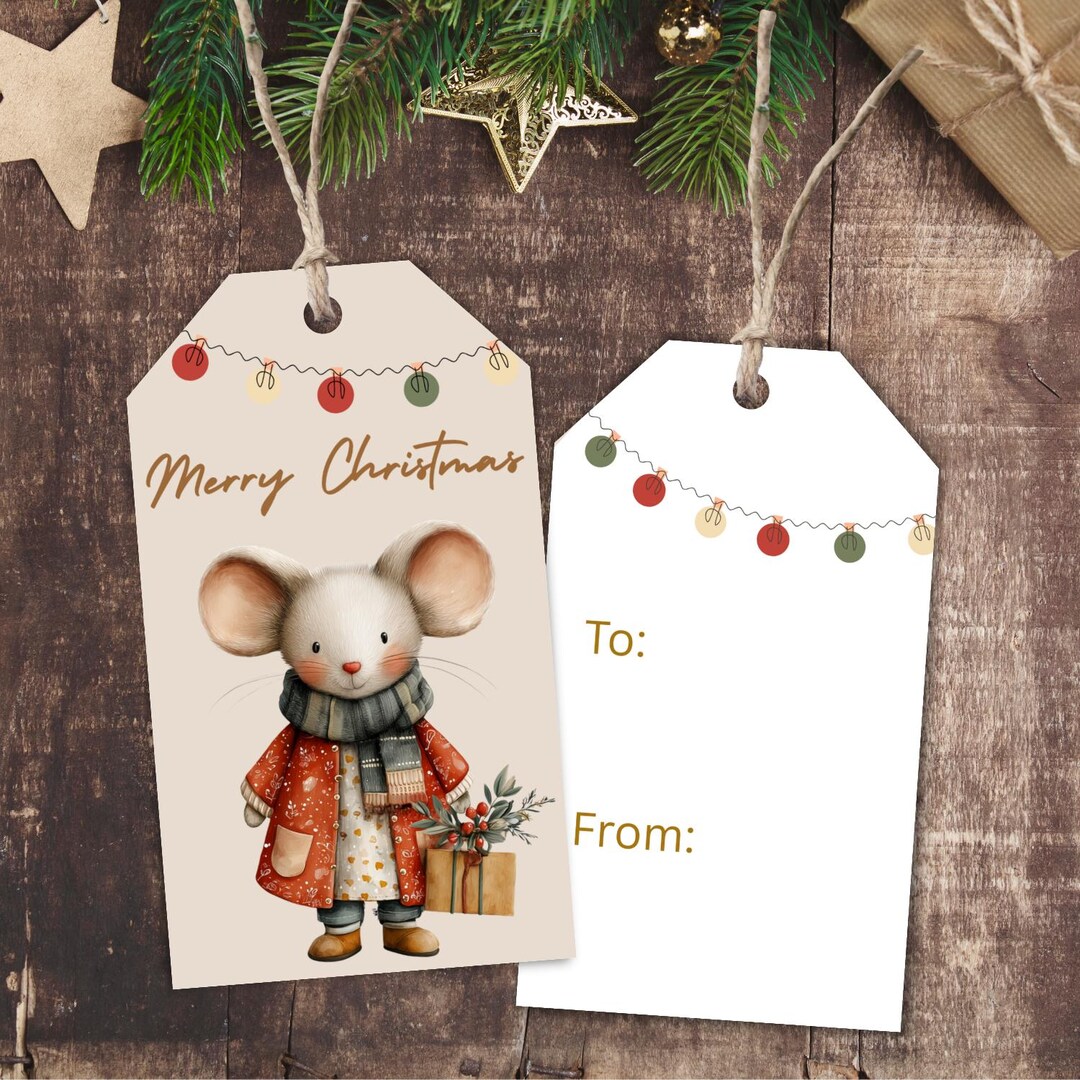 Christmas Gift Tags, Printable, Watercolor Mouse, Christmas Favors ...