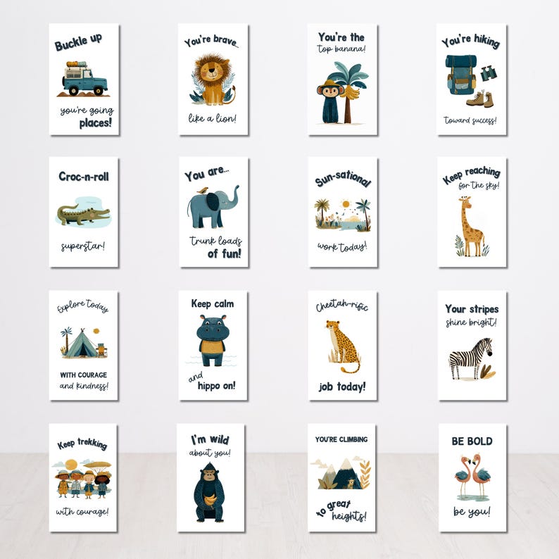 Printable Lunchbox Notes for Kids, Positive Affirmation Notes, Jungle ...