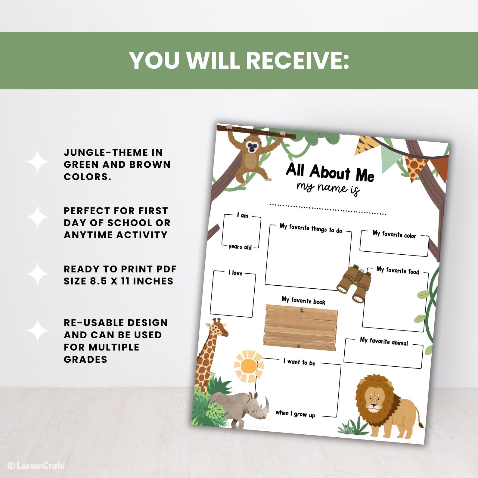 All About Me Activity, Jungle Animals Theme, Jungle Decor, Get to Know ...