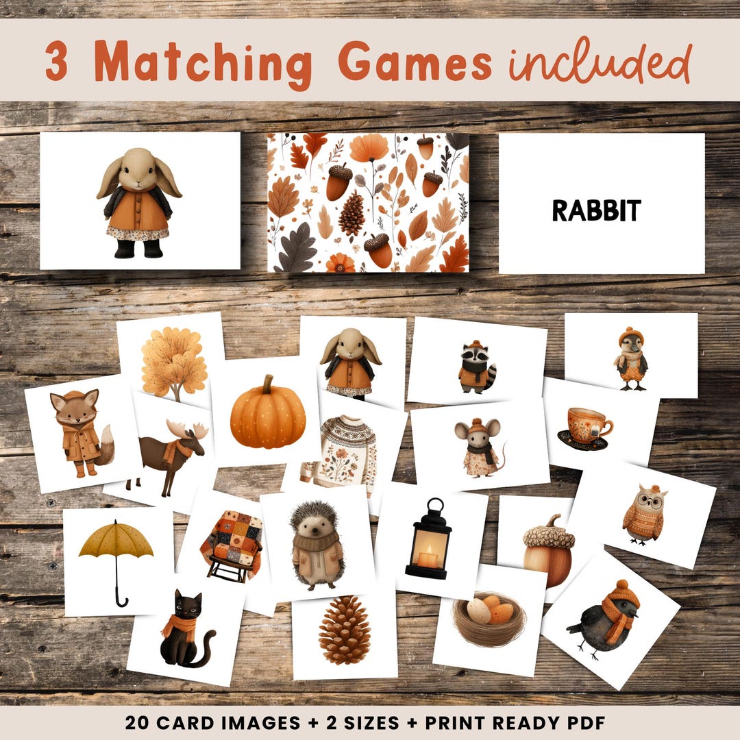 Fall Matching Game: Picture & Word Memory Cards (PDF Download) - Etsy