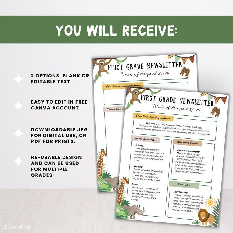 Jungle Classroom Newsletter Template: Editable Parent Update (digital ...