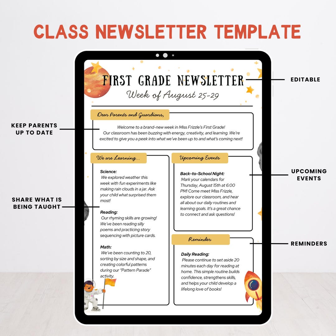 Editable Classroom Newsletter Template, Outer Space Decor, Preschool ...