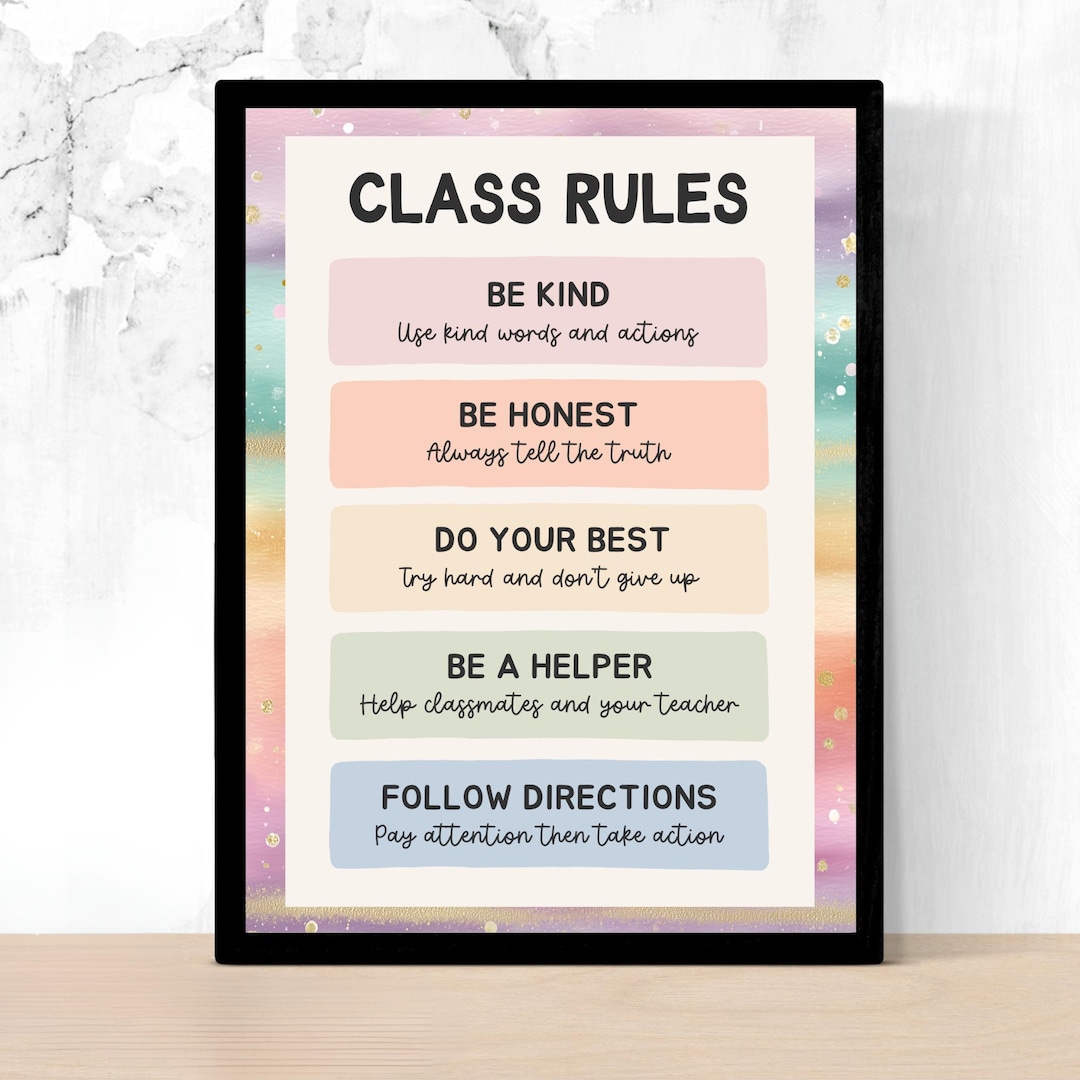 Rainbow Classroom Rules Poster: Watercolor Theme (8x10 PDF Download) - Etsy