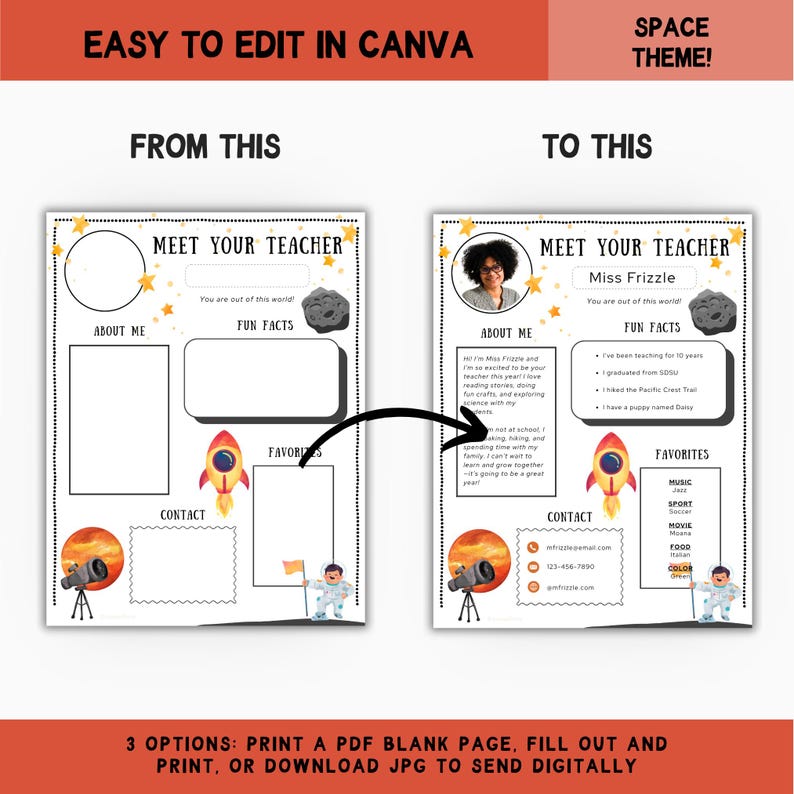 Space Theme Meet Your Teacher Template: Back to School, Grades Prek-3 ...
