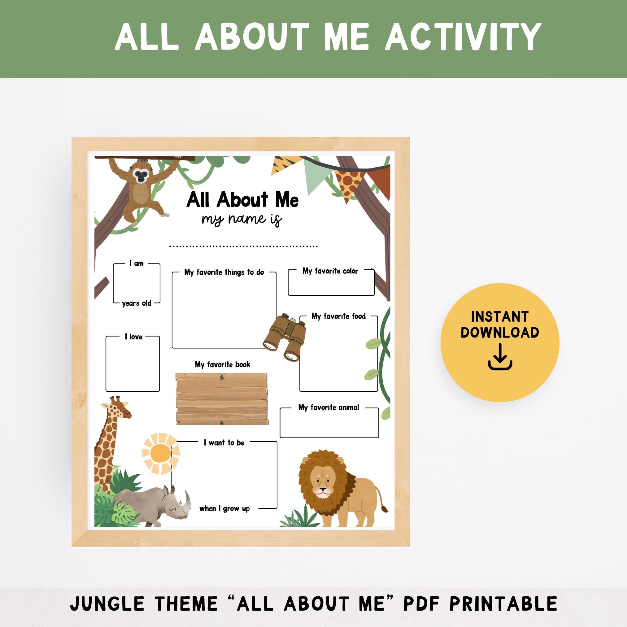 All About Me Activity, Jungle Animals Theme, Jungle Decor, Get to Know ...