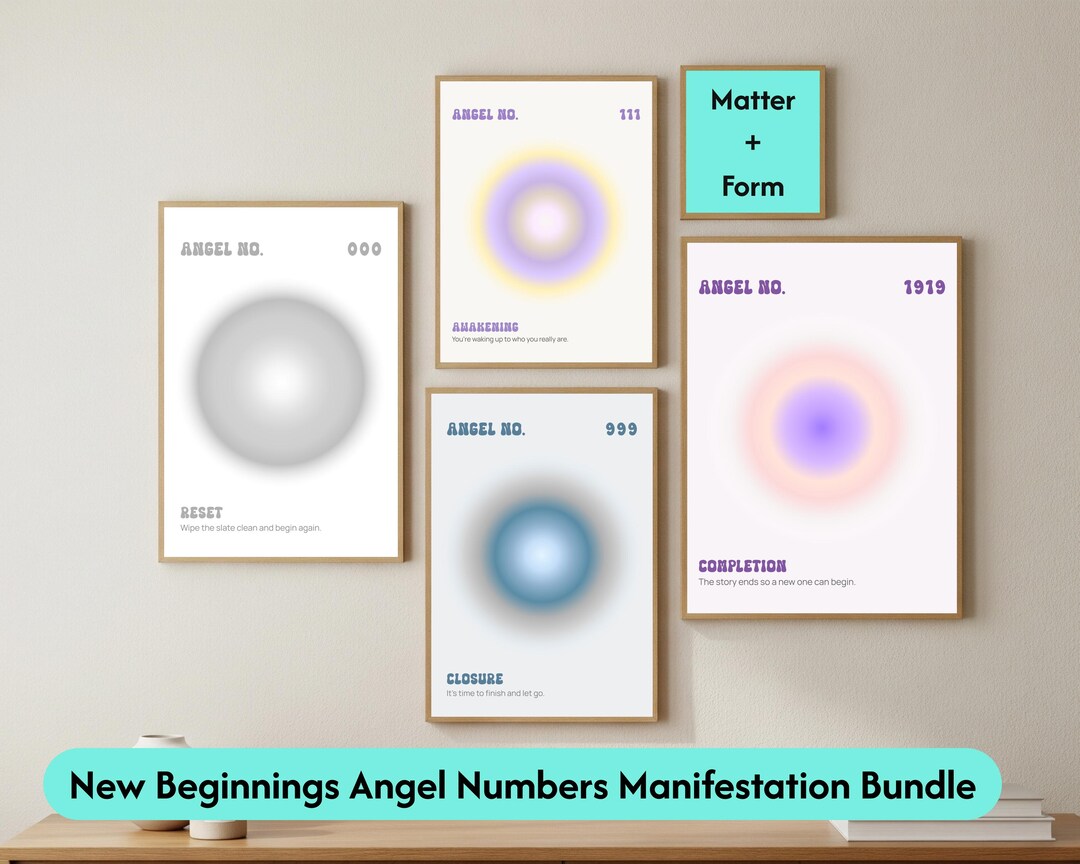 New Beginning Angel Number Bundle | Manifesting Aura Art | Set of 4 ...