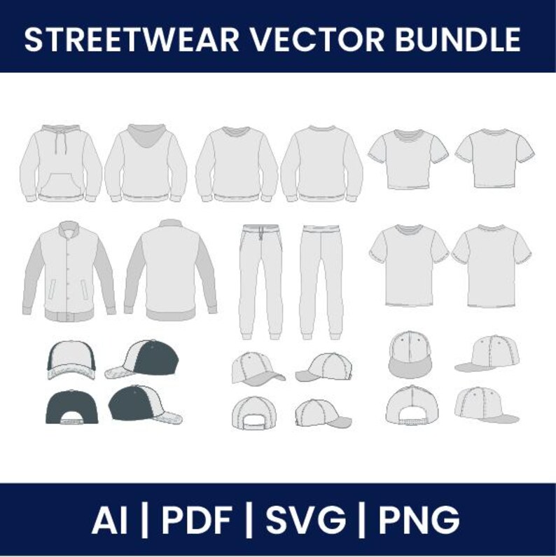 Streetwear Vector Mockup Kit | AI, SVG, PNG | Streetwear Design ...