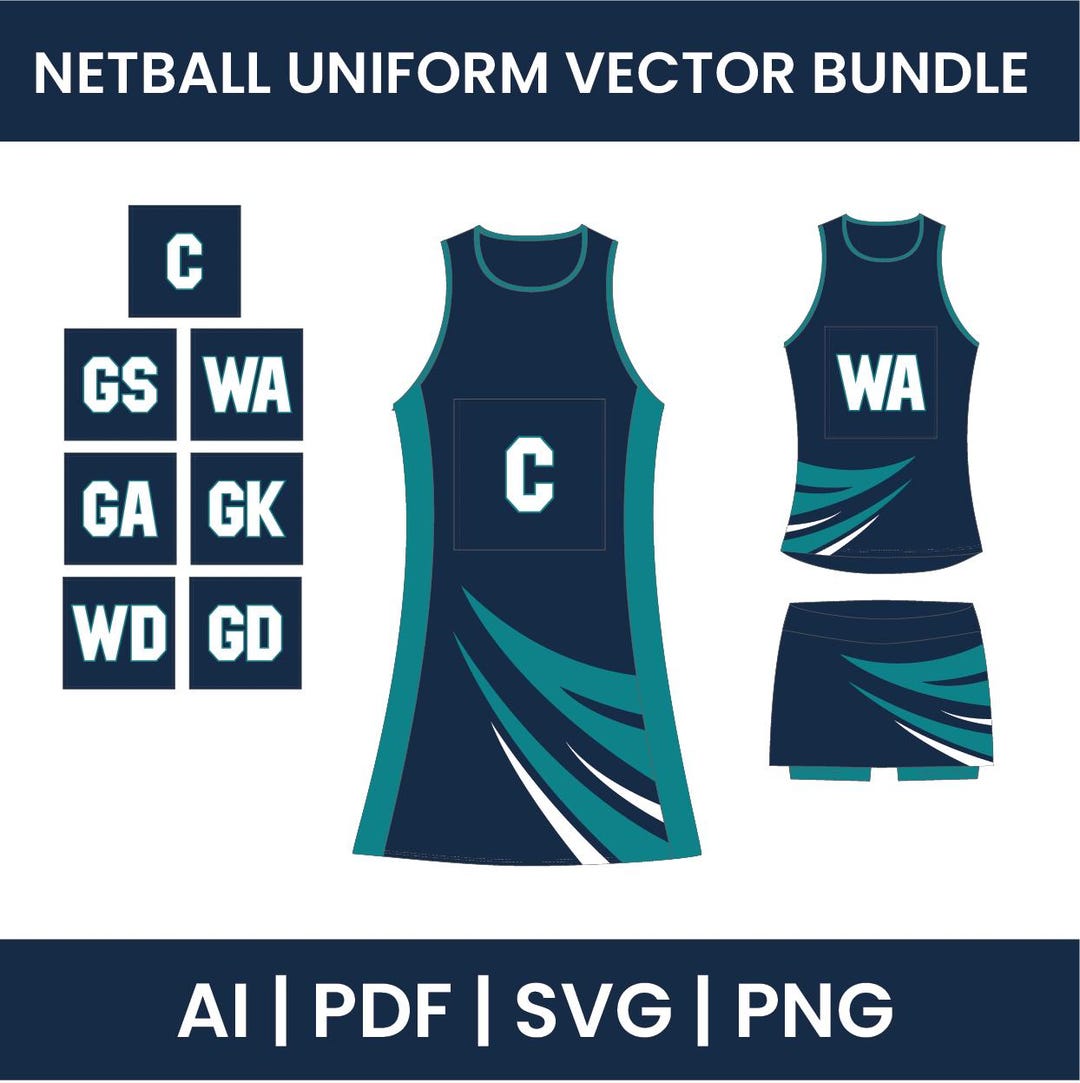 Editable Netball Uniform Vector Mockup Kit | AI, SVG, PNG | Sportswear ...