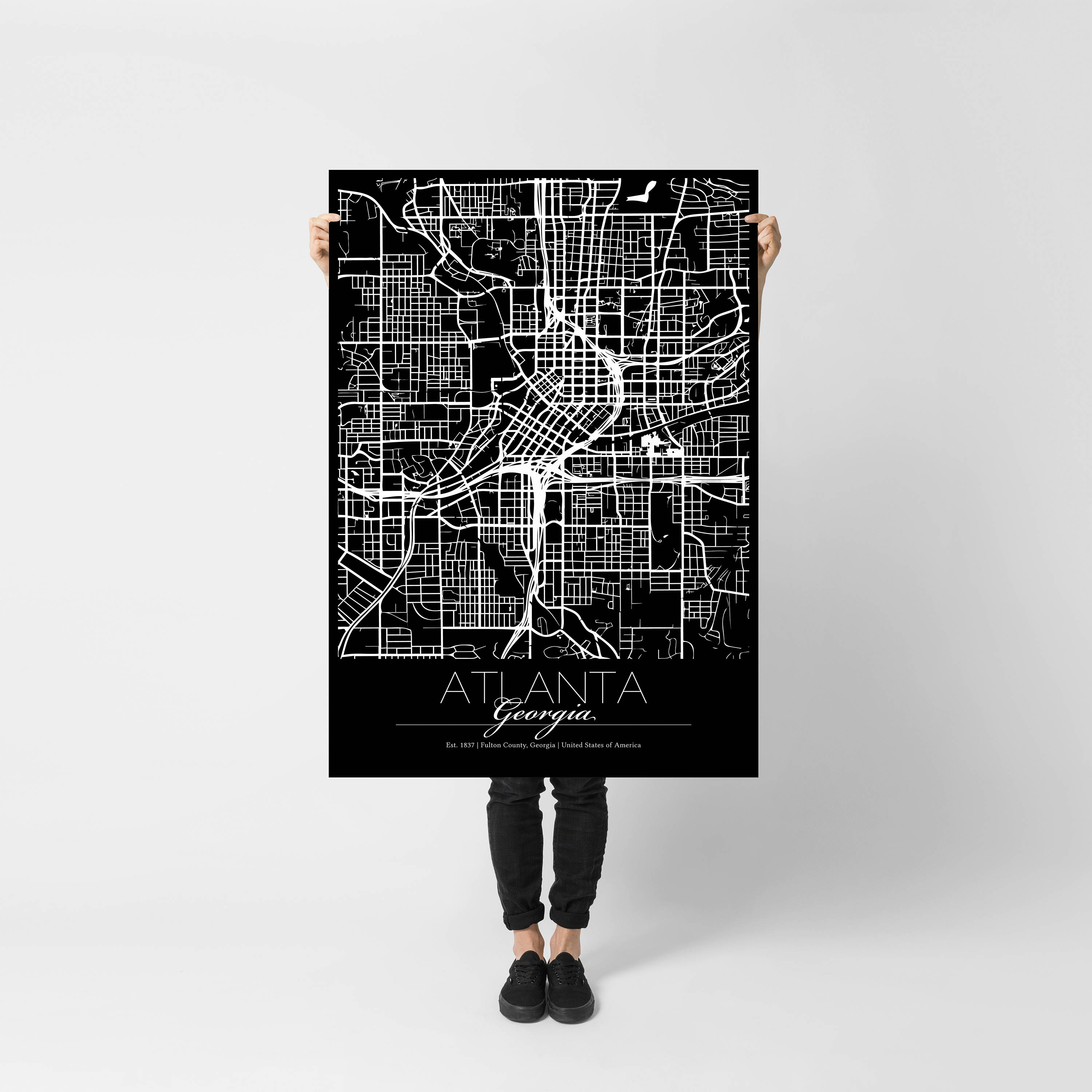 Modern City Road Map Art Print // Atlanta GA // Graphic Art | Etsy