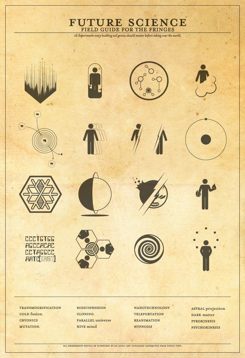 Fringe Science Icon Map // Vintage Science Experiment Warning - Etsy