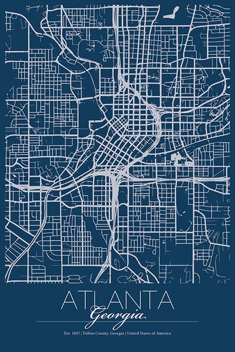 Modern City Road Map Art Print // Atlanta GA // Graphic Art | Etsy