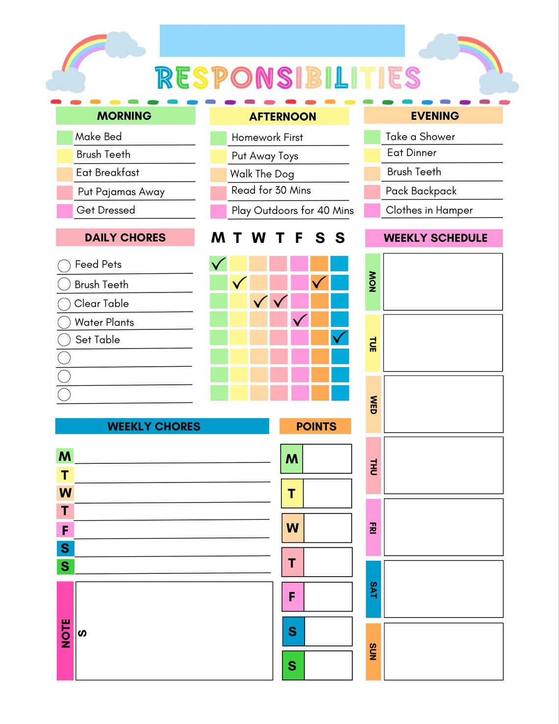 Editable Planner, Kids Chore Chart, Kids Daily Planner, Kids ...