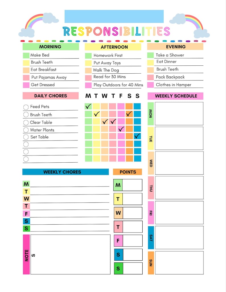 Editable Planner, Kids Chore Chart, Kids Daily Planner, Kids ...