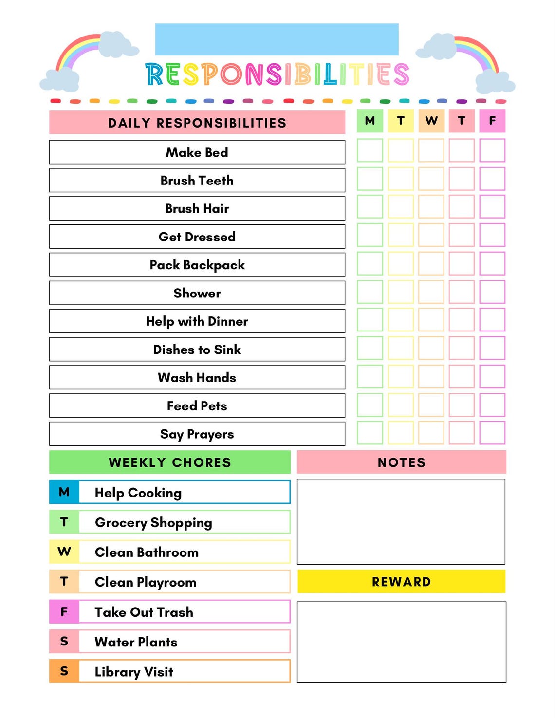 Editable Planner, Kids Chore Chart, Kids Daily Planner, Kids ...