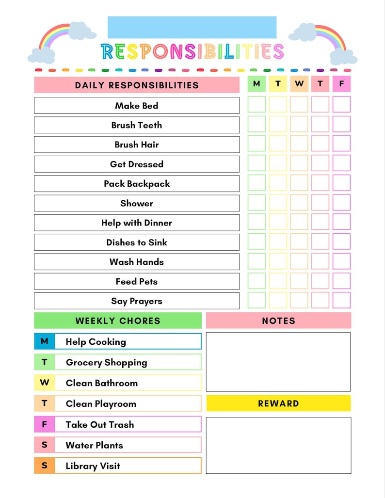 Editable Planner, Kids Chore Chart, Kids Daily Planner, Kids ...