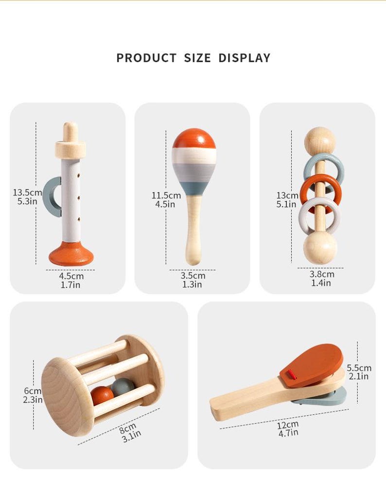Montessori Wooden Musical Toy Set | 5-piece Baby Instrument Kit ...