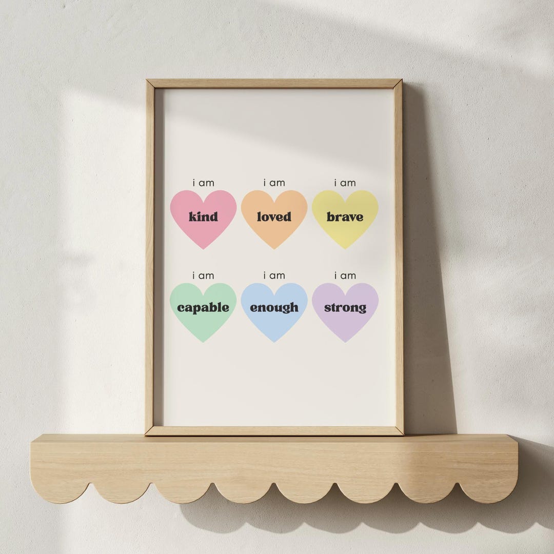 Affirmation Hearts Poster Printable | Kids, Playroom, Therapy, or ...