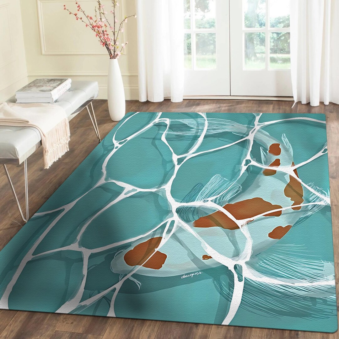 Digital Printed Carpet – Koi Fish & Water Ripples Design | Modern Aqua ...
