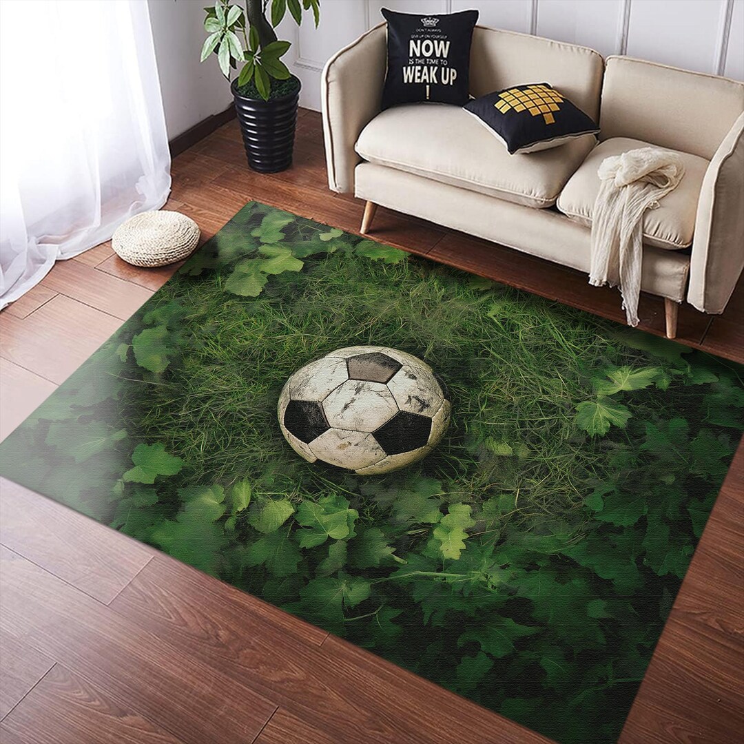 Football Grass Field Carpet – Realistic Soccer Ball Carpet for Living ...
