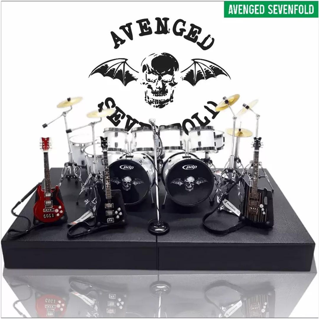 Miniature Drum Set Double Bass White Avenged AX7 Scale 1:12 Mini Drum ...