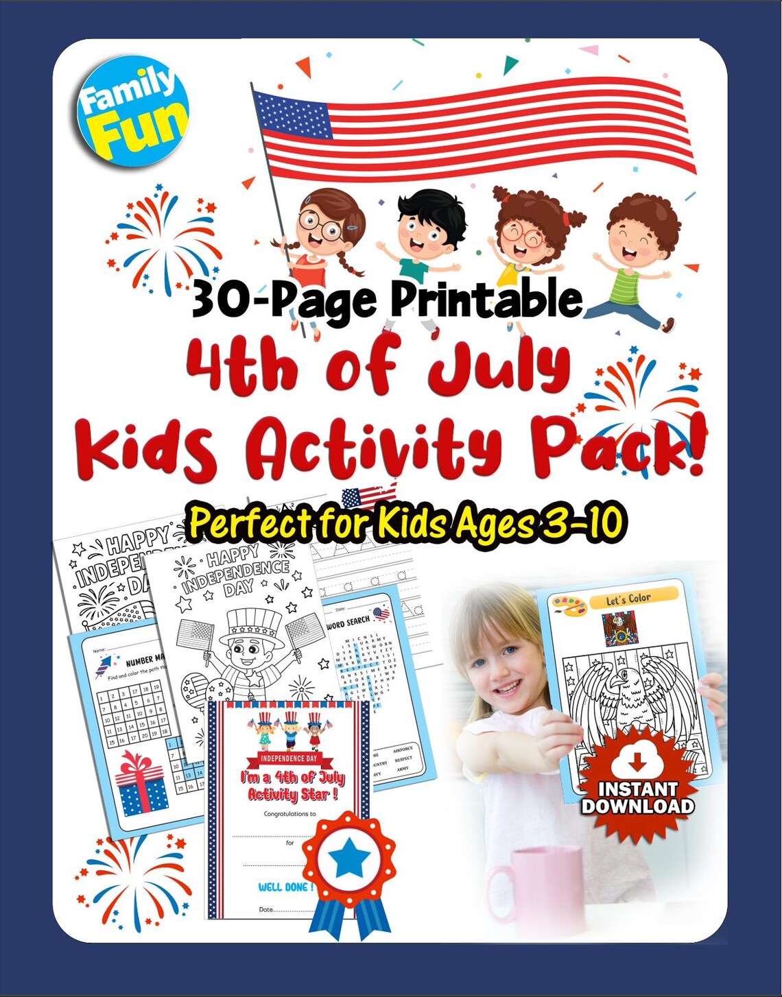 4th of July Kids Printable Kit + Certificate | Fun Holiday Games ...