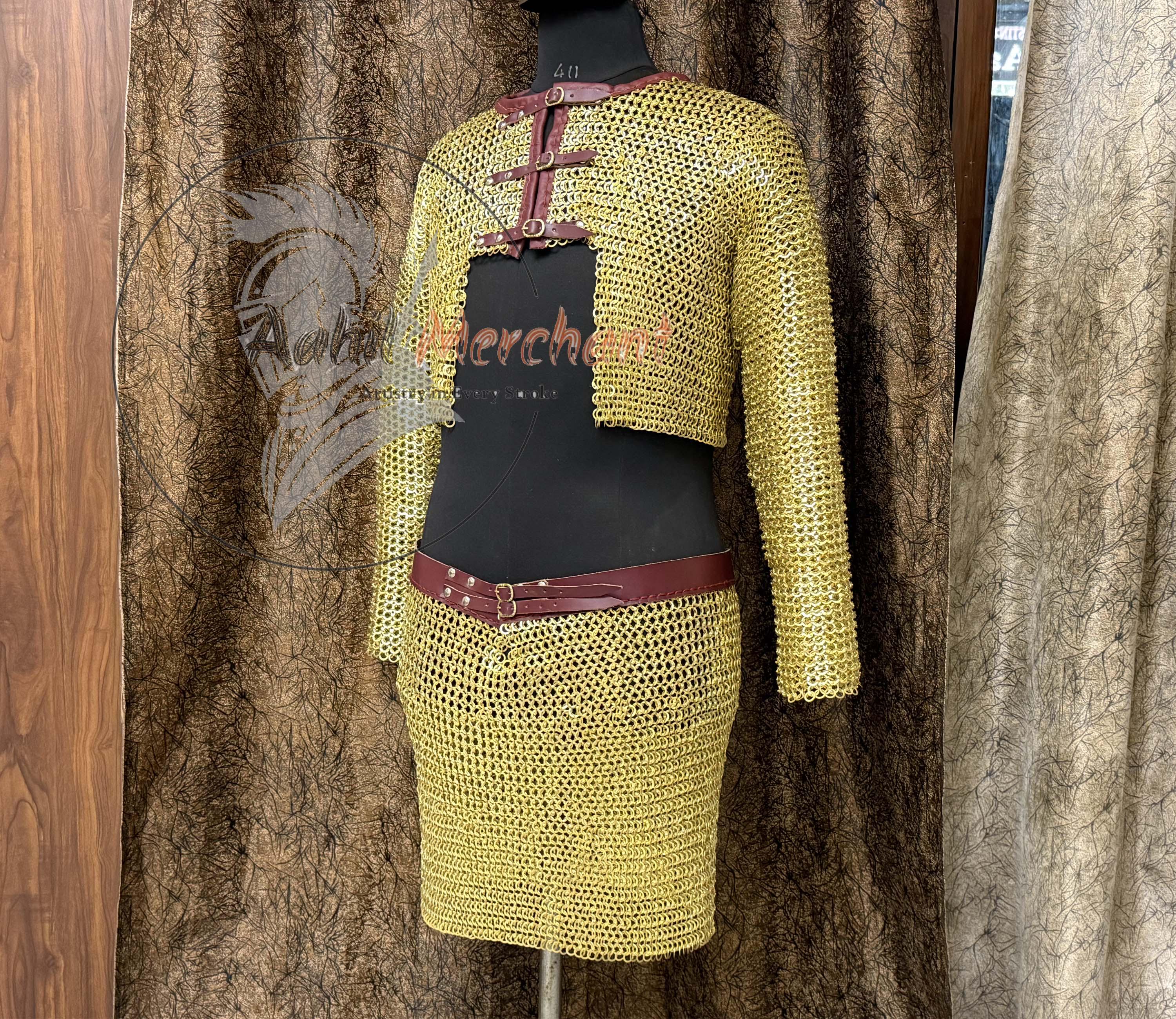 Brass Chainmail Armor Set – Half Body Hauberk With Skirt | Medieval ...