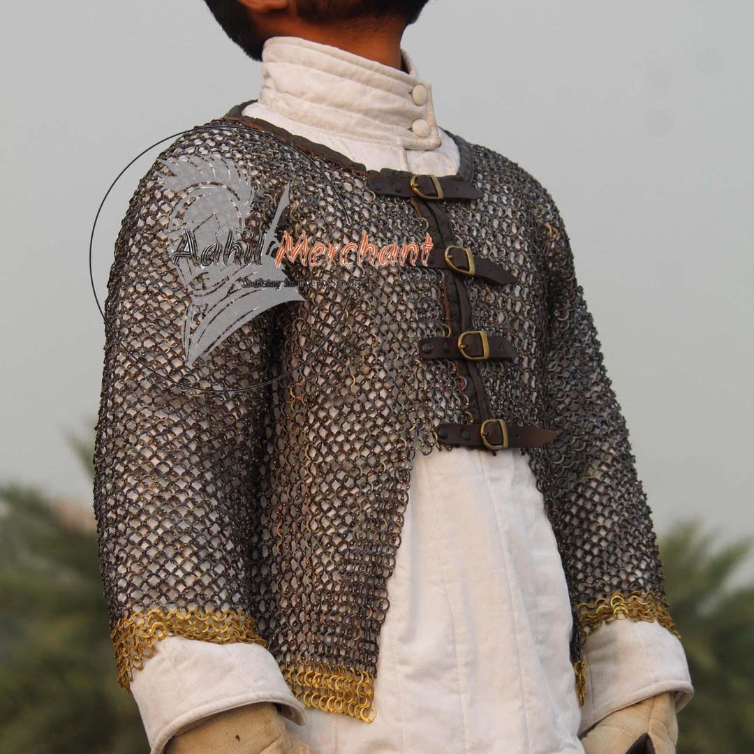 Titanium-finish Chainmail Half Body Armor – Leather-edged Medieval LARP ...