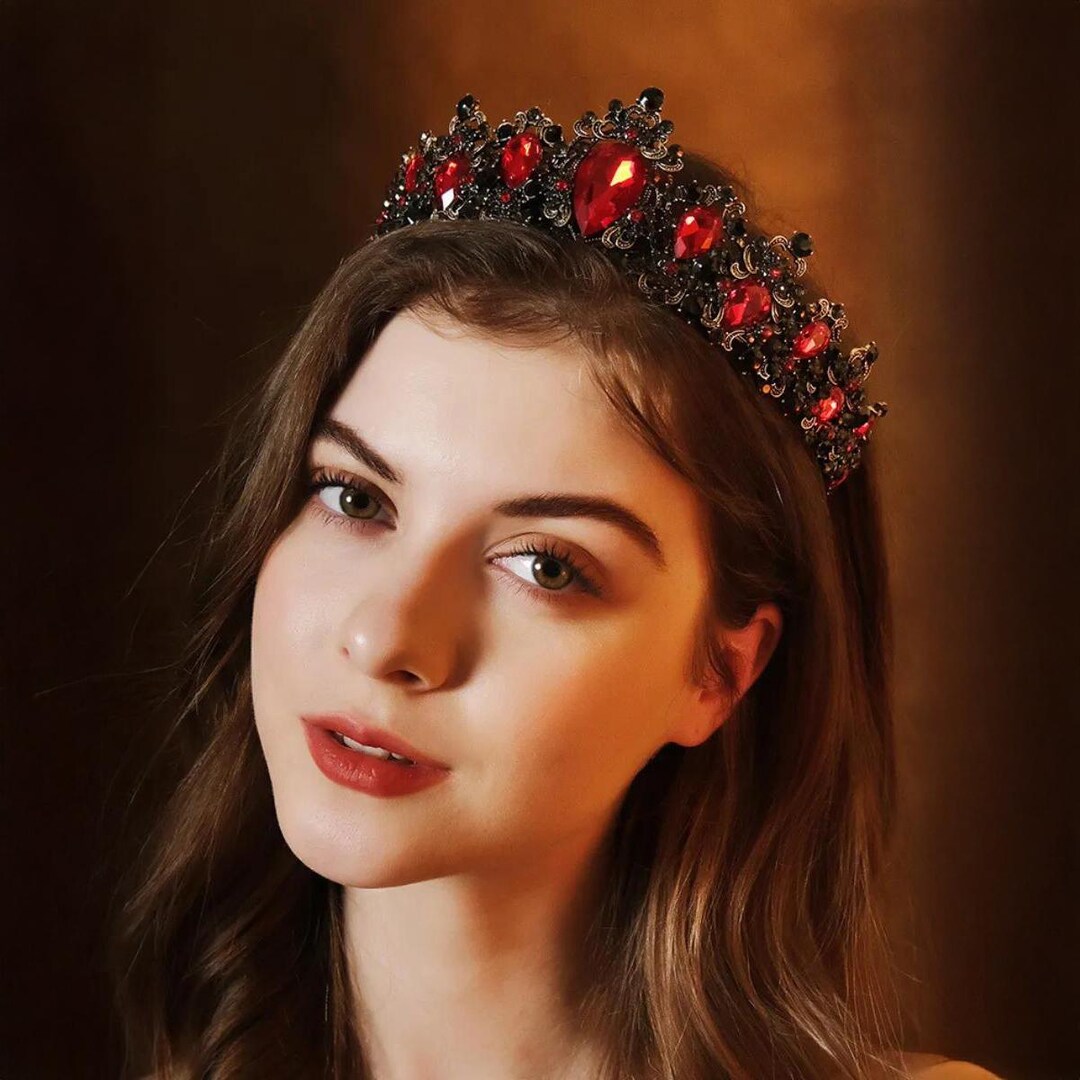 Black Crystal Crown, Red Rhinestone Tiara,golden Tiara,ruby Crown Tiara ...