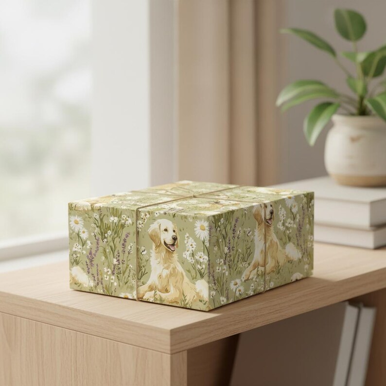 Floral Golden Retriever Wrapping Paper: Daisies & Lavender Dog Gift ...