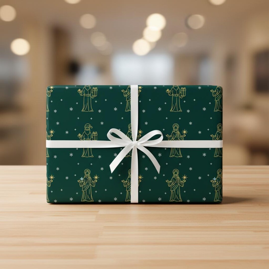 Christmas Wrapping Paper, Santa and Jesus Wrap, Holiday Gift Wrap ...
