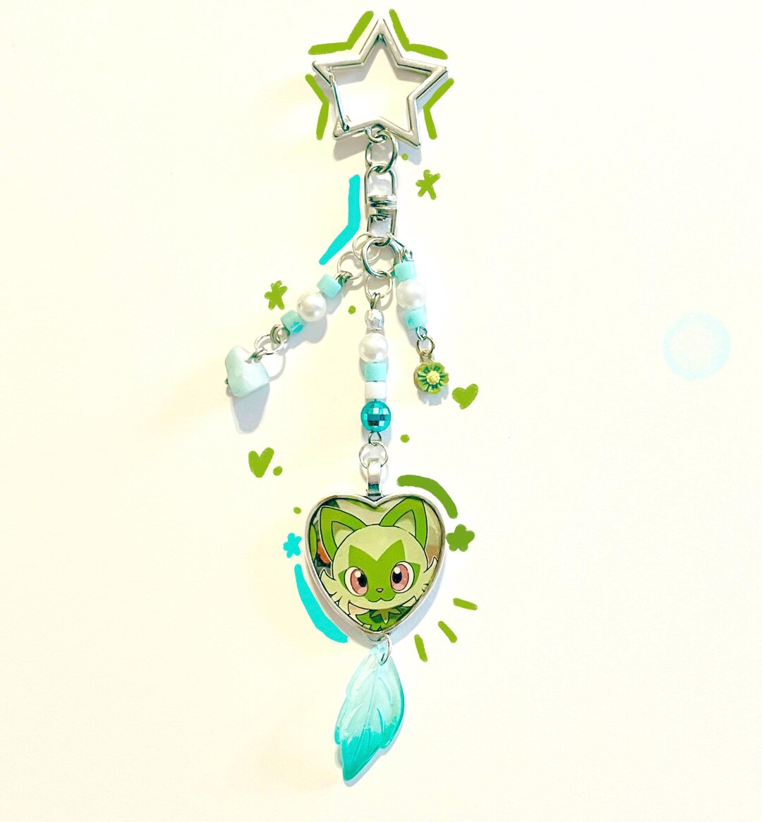 Sprigatito Inspired Bag Charm Keychain PTCG Green Pastel - Etsy