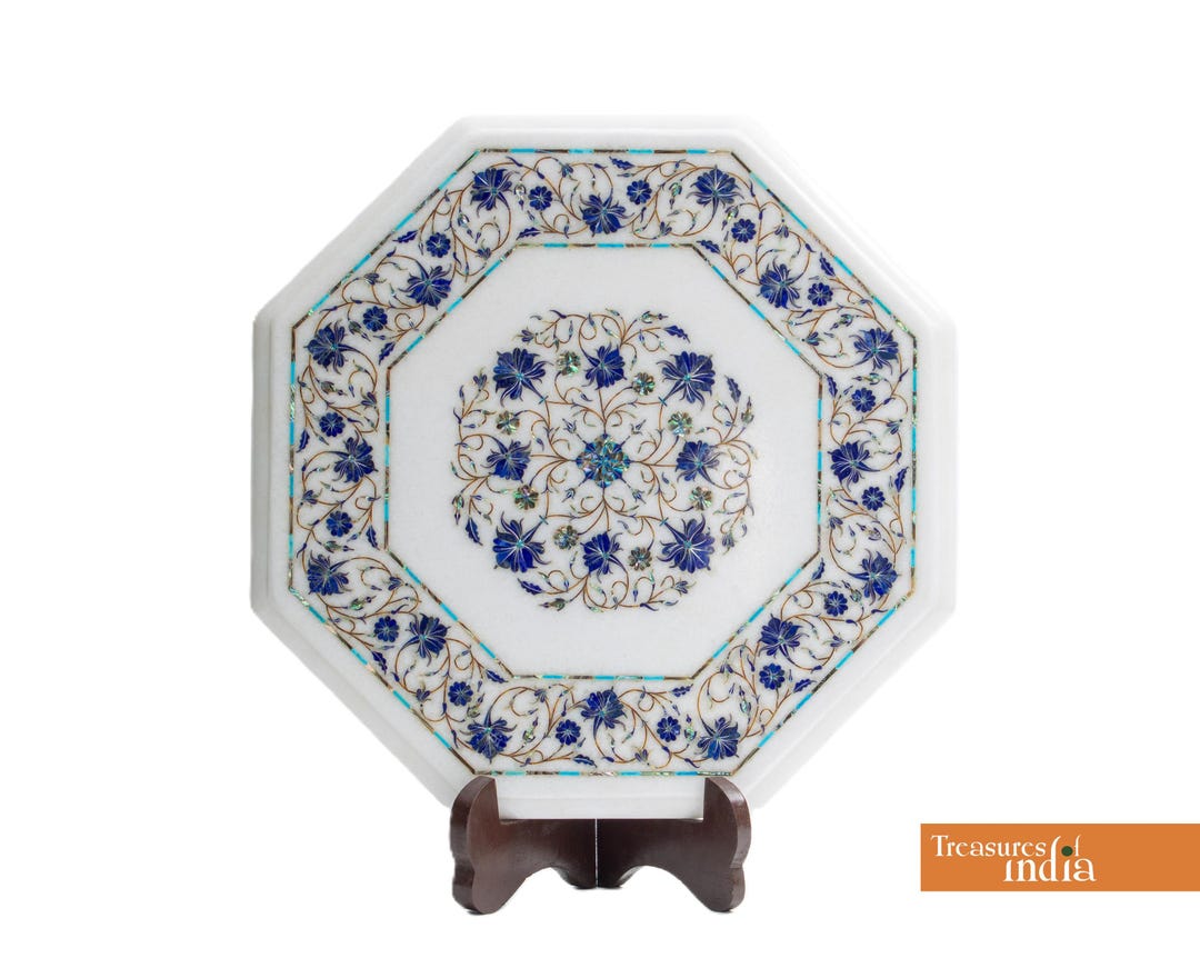 Lapis Lazuli, Turquoise & Mother of Pearl Stone Inlayed Marble Panel ...
